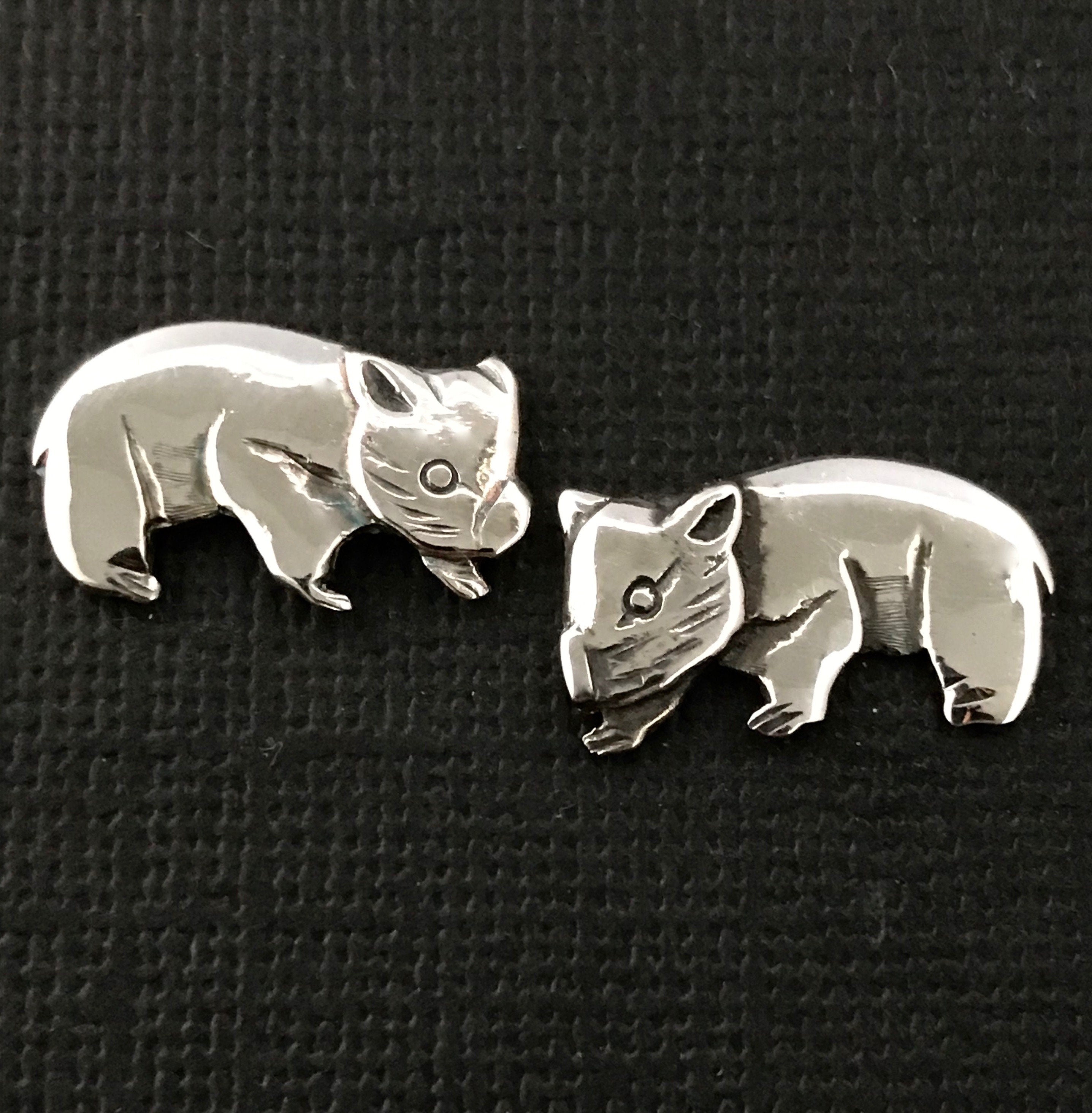 Wombat stud earings - sterling silver 18mm – Silver Earth Design