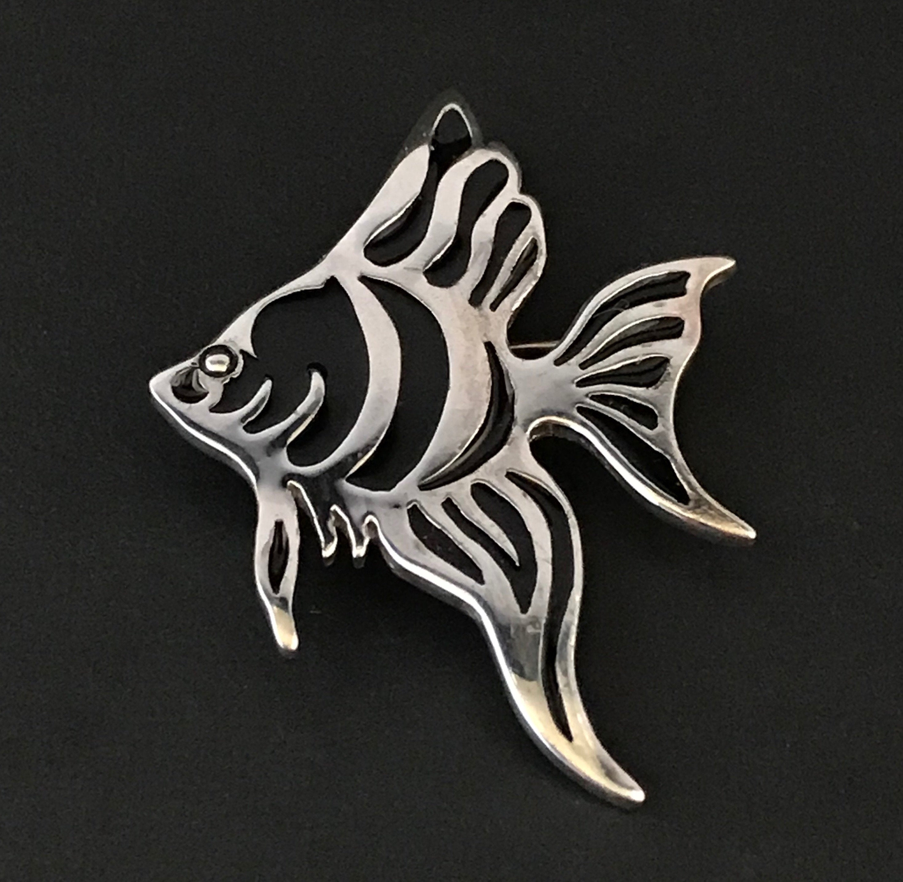 Angel Fish brooch- enamelled solid silver, fishing gift, diving gift ...
