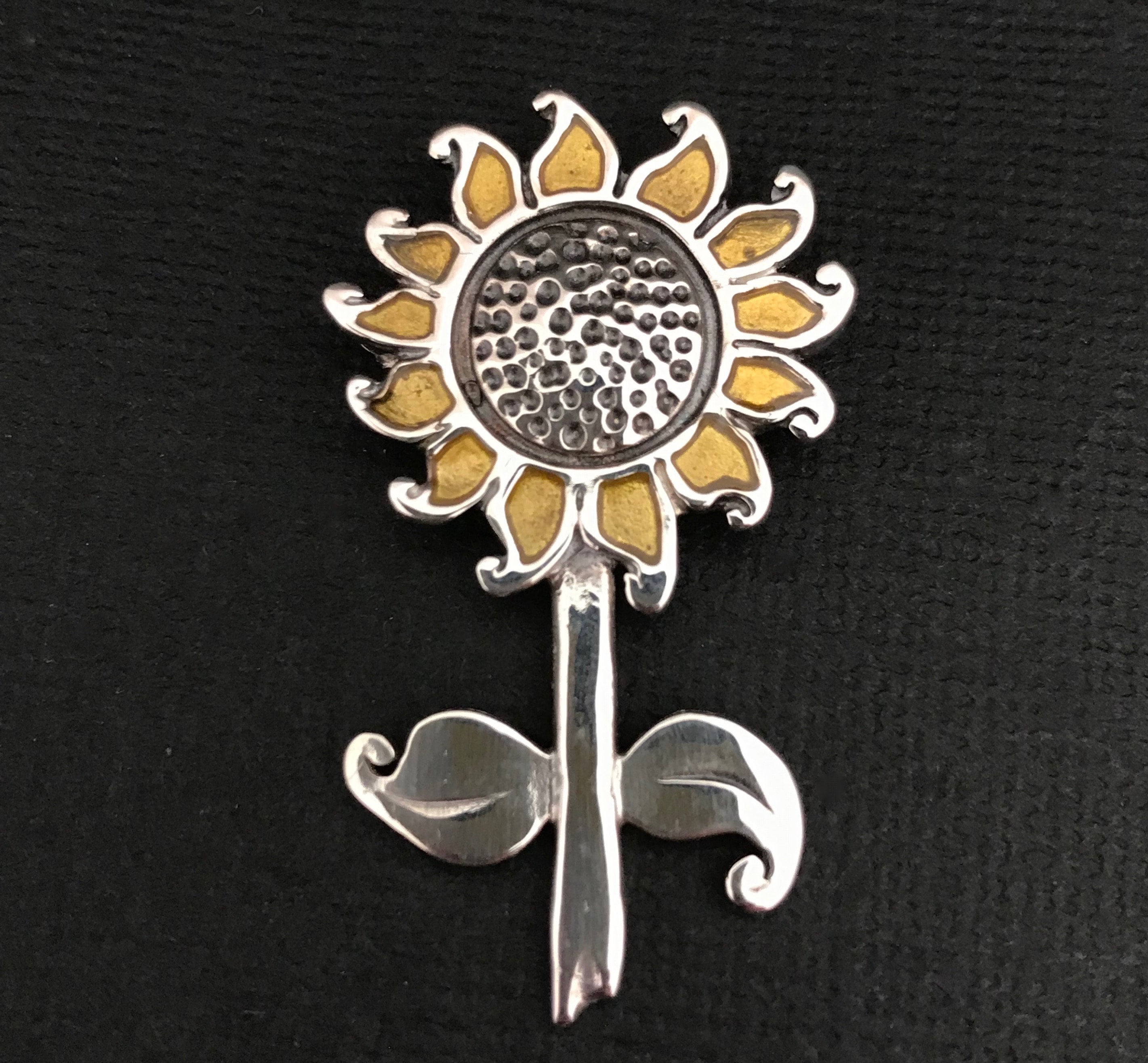 Sunflower Pendant and Brooch - sterling silver, enamel – Silver Earth ...